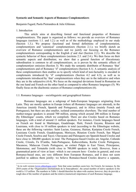 Pdf Syntactic And Semantic Aspects Of Romance Complementizers