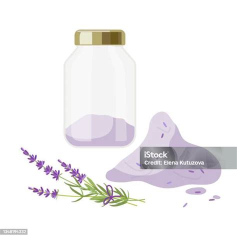 투명 유리 항아리에 라벤더 향기로운 목욕 소금 흰색 배경에 고립 된 맛 벡터와 바다 소금 웰빙 마사지 스파 살롱 또는 홈 스파 컨셉을 위한 편안한 컨셉 목욕 소금에 대한