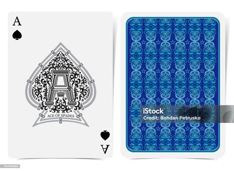 스페이드의 에이스의 대문자는 정장에 블루 꽃 패턴과 뒷면에 삽 형태의 중심에 꽃 패턴 내부 벡터 카드 템플릿 0명에 대한 스톡 벡터 아트 및 기타 이미지 Istock