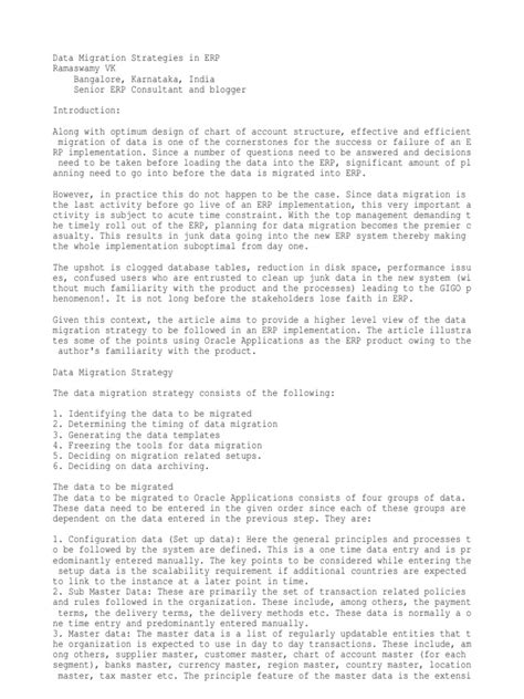 Data Migration Strategies In Erp Pdf Oracle Database Databases