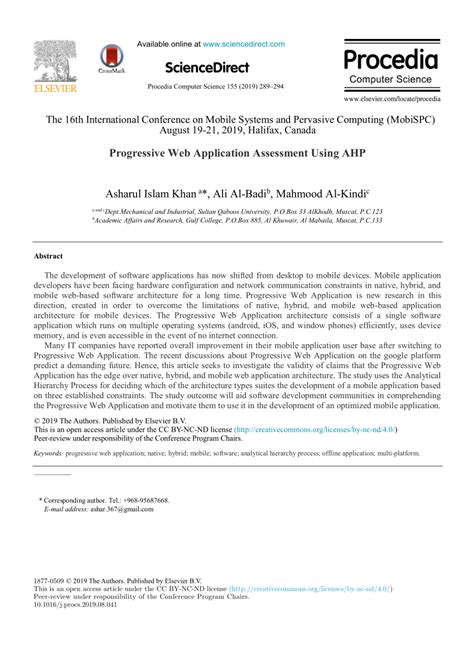 Pdf Progressive Web Application Assessment Using Ahp