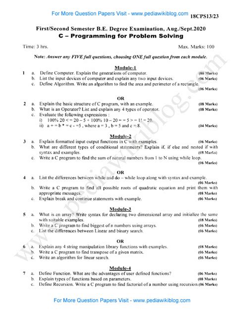 C Programming Sep 2020 2018 Scheme Pdf