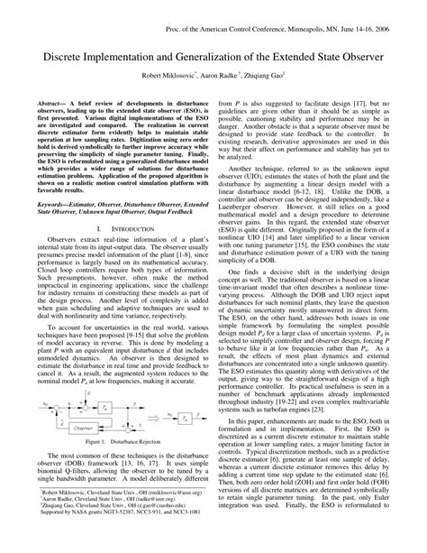 Pdf Discrete Implementation And Generalization Of The Extended State