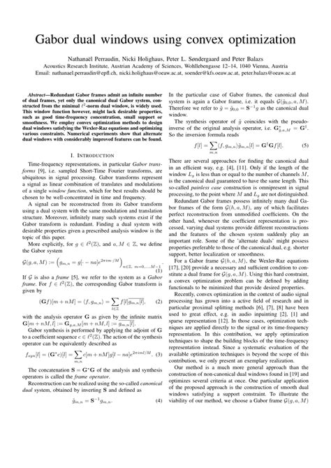 Pdf Gabor Dual Windows Using Convex Optimization