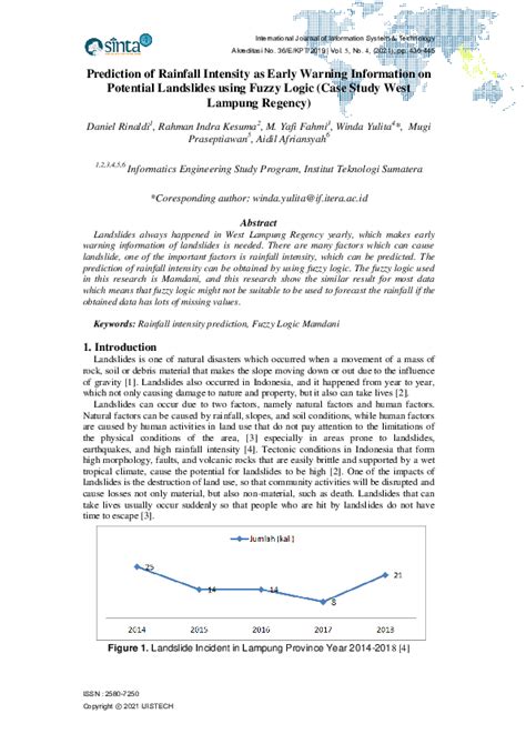 Pdf Prediction Of Rainfall Intensity As Early Warning Information On Potential Landslides