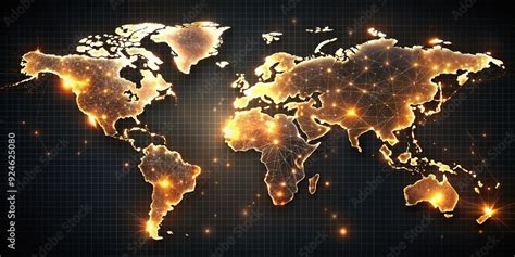 Illuminated Grid Population Density Visualized As A Glowing Grid On A Dark World Map Ethereal
