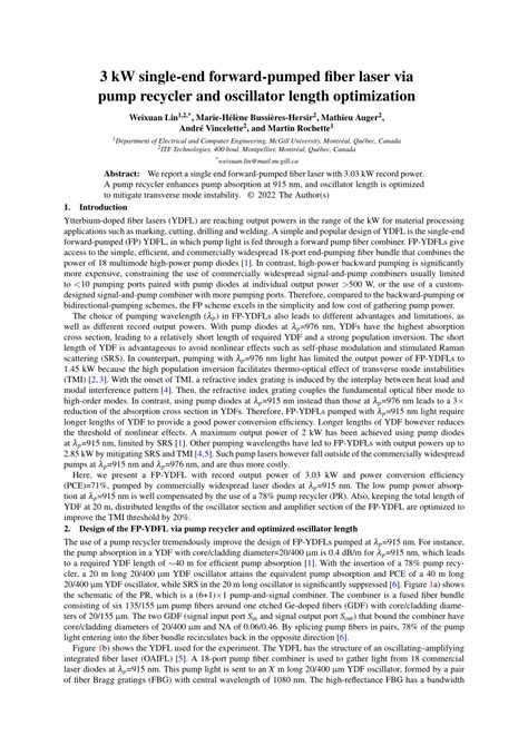 Pdf 3 Kw Single End Forward Pumped Fiber Laser Via Pump Recycler And Oscillator Length