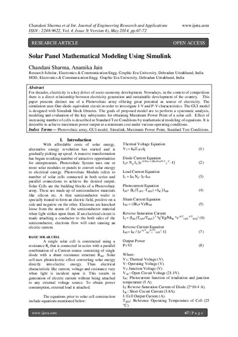 Pdf Solar Panel Mathematical Modelling Using Simulink