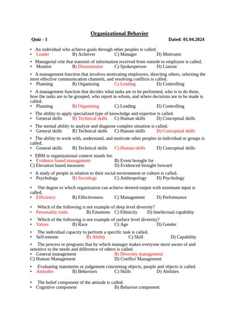 Ob Quiz Chapter 1 To 3 Dated 01042024 Pdf Attitude Psychology Affect Psychology