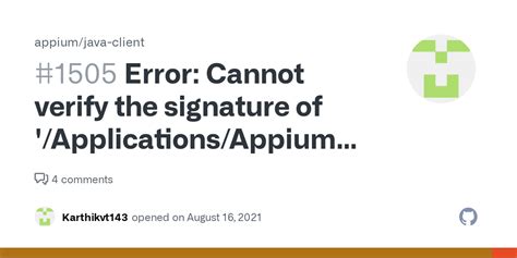 Error Cannot Verify The Signature Of Applications Appium App Contents Resources App Node