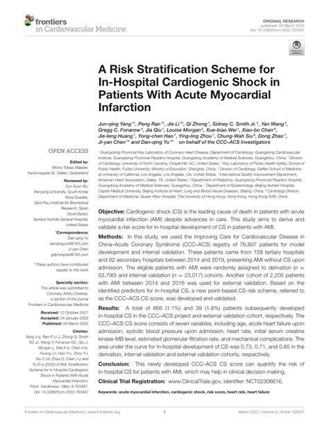 Pdf A Risk Stratification Scheme For In Hospital Cardiogenic Shock In Patients With Acute