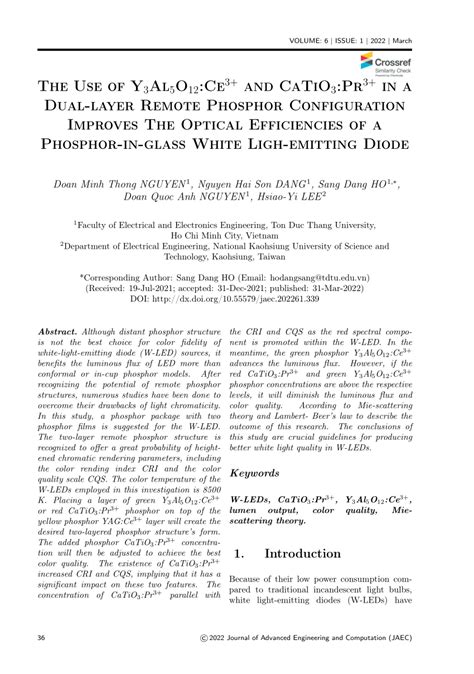 Pdf The Use Of Y3al5o12ce3 And Catio3pr3 In A Dual Layer Remote Phosphor Configuration