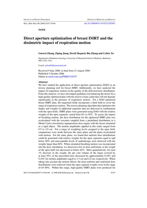 Pdf Direct Aperture Optimization Of Breast Imrt And The Dosimetric Impact Of Respiration