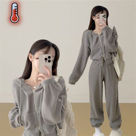 인더화이트 따뜻해요🤍조거set 부들부들 기분좋은 촉감 포근 기모 투웨이 크롭 후드집업 밴딩 조거팬츠 트레이닝 상하의 투피스 세트 3color