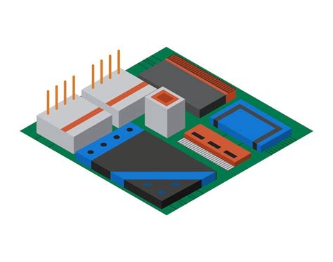 Premium Vector Isometric Circuit Board With Electronic Components Computer Chip Technology