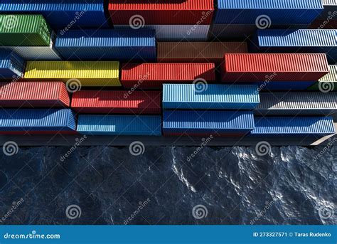 Lots Of Long Cargo Containers Stacked At The Terminal Port For Import Export Business Logistics