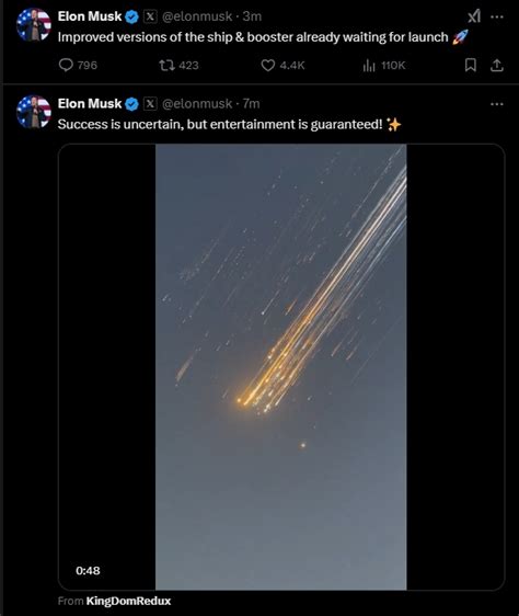 Spacex“星舰”第七次试飞二级飞船失联，马斯克：成功是不确定的，但娱乐有保证！界面新闻 · 快讯