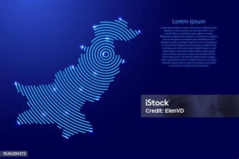 แผนที่ปากีสถานจากวงกลมสีน้ําเงินศูนย์กลางแห่งอนาคตและดาวเรืองแสงสําหรับแบนเนอร์โปสเตอ ภาพประกอบ