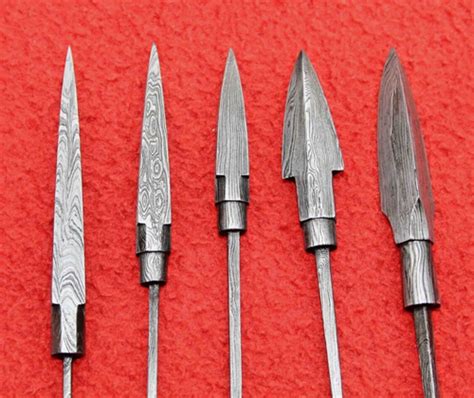 Set Of 5 Hand Forged Damascus Steel Medieval Arrowheads Arrow Point