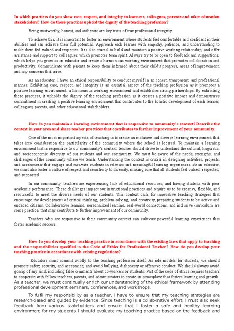 Trf 1 Teacher Reflection Form Sample For Teacher Applicants In Which Practices Do You Show