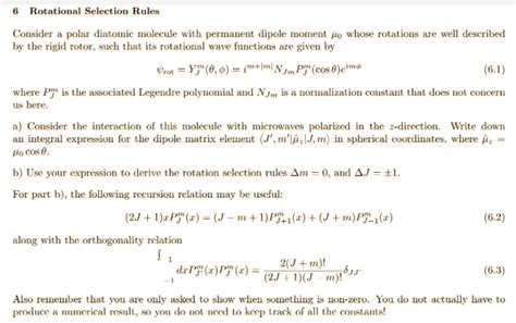 Solved 6 Rotational Selection Rules Consider A Polar