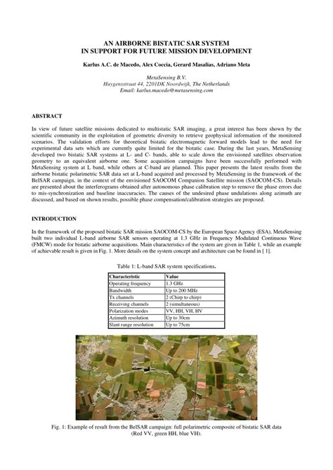 Pdf An Airborne Bistatic Sar System In Support For Future Mission
