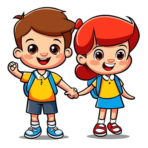 사랑에 빠진 학교 커플 애니메이션 동적 포즈 터 일러스트레이션 프리미엄 벡터