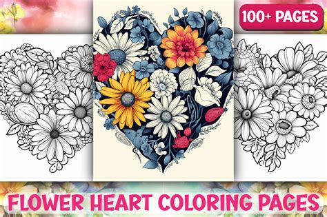 Lovely Flower Heart Coloring Pages Kdp Graphic By Kohinoor Design