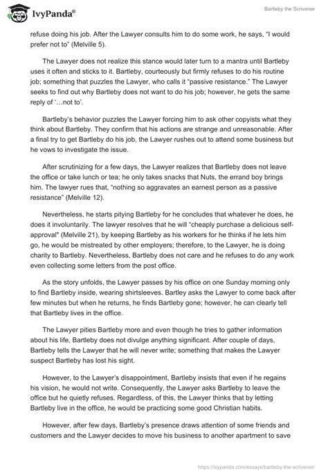 Bartleby The Scrivener 1498 Words Essay Example