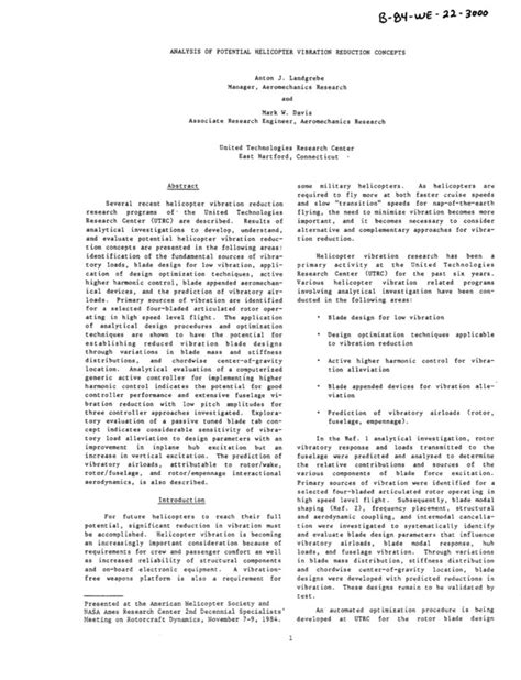 Analysis Of Potential Helicopter Vibration Reduction Concepts