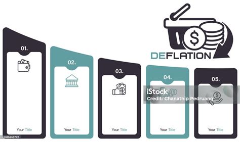 디플레이션 인포그래픽 디자인 벡터 그림입니다 스톡 일러스트레이션 제목 아이콘 프리젠테이션 디플레이션 사업 동전에 대한 스톡 벡터