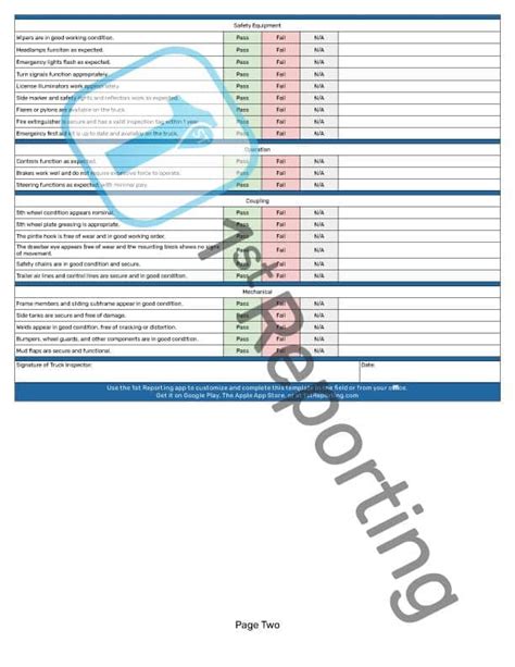 Transport Truck Inspection Checklist Mobile Template And Guide