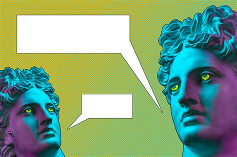 팝 아트 스타일로 인간의 얼굴조각콜라주 동상 머리와 만화 거품 창조적 인 개념 이미지 진 문화 현대 미술 포스터 만화 디자인