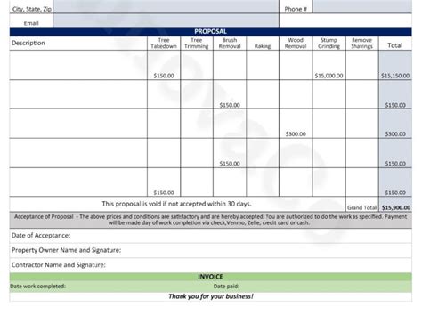 Tree Service Quote Arborist Estimate Tree Trimming Tree Removal Arborist Templates Tree
