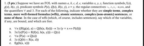 Solved Pts Suppose We Have An FOL With Names A B Chegg Com
