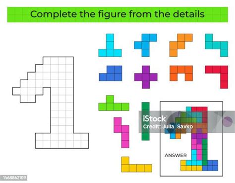 1 위와 퍼즐 게임 어린이를 위한 컬러풀한 디테일 완전한 그림 아이들을위한 교육 게임 유치원 워크 시트 활동 1에 대한 스톡