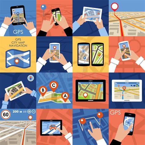 Set Mit 16 Gps Navigations Symbolen Vektor Abbildung Illustration Von Suche Tablette 45948135
