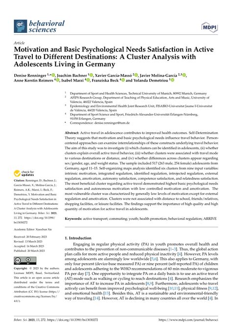 Pdf Motivation And Basic Psychological Needs Satisfaction In Active Travel To Different