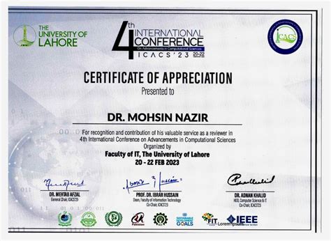 Certificate Of Appreciation 4th International Conference Dr