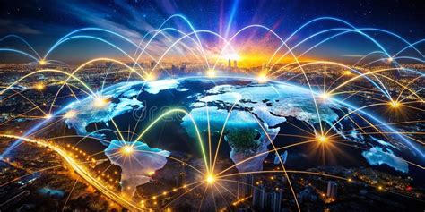 A Breathtaking Aerial Perspective Of A Futuristic Global Network Interconnected Glowing Nodes
