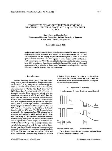 Pdf Properties Of Monolithic Integration Of A Resonant Tunneling Diode And A Quantum Well