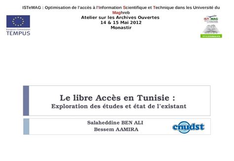 Ppt Le Libre Accès En Tunisie Exploration Des études Et état De Lexistant Salaheddine Ben