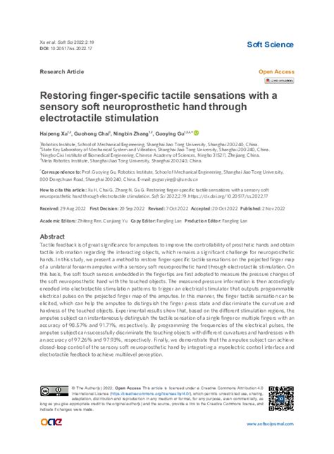 Pdf Restoring Finger Specific Tactile Sensations With A Sensory Soft Neuroprosthetic Hand