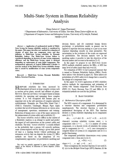 Multi State System In Human Reliability Pdf Reliability Engineering Mathematical Analysis