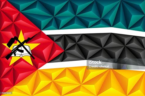 모잠비크 국기의 화려한 녹색6 검은 색 흰색 및 노란색 줄무늬 형태의 추상 다각형 배경 모잠비크의 다각형 국기 검은색에 대한 스톡 벡터 아트 및 기타 이미지 Istock