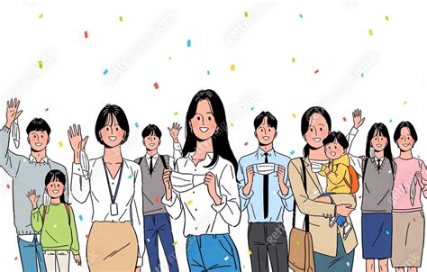 기쁨 밝은표정 희망 컨셉 마스크 방호용품 코로나바이러스 바이러스 코로나19 코로나바이러스 환호 말하기 봄 여러명 3 5 사람들 이미지