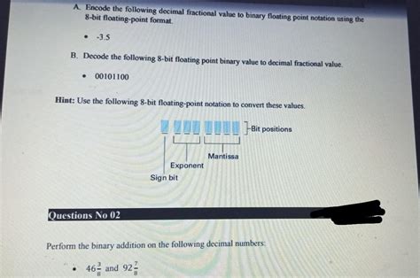 Solved A Encode The Following Decimal Fractional Value To