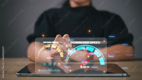 Fast Internet Connection Speedtest Bandwidth Network Technology Woman Using Internet High Speed