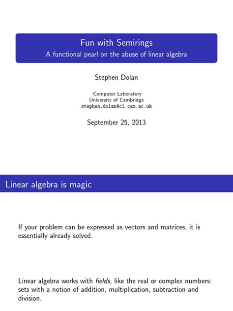 Semirings Slides Pdf Matrix Mathematics Field Mathematics