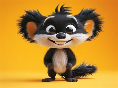 Adorable Cartoon Furry Animal With Fluffy Ears And Big Eyes On Colorful